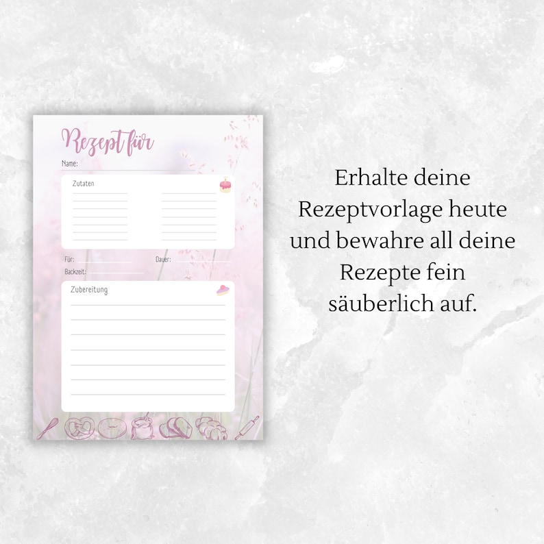 Pink Flowers Recipe Template to Print | Recipe Card for a Recipe Book ...