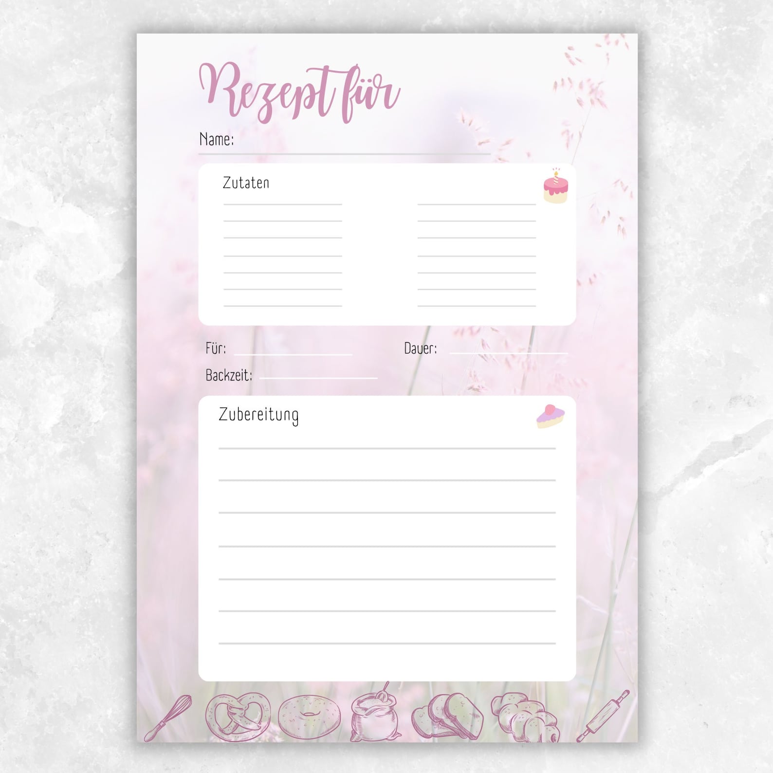 Pink Flowers Recipe Template to Print | Recipe Card for a Recipe Book ...