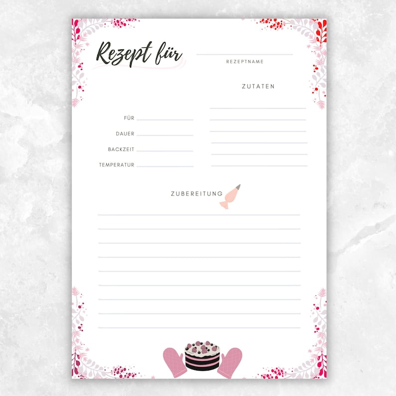Pink Printable Recipe Template | Recipe Card for a Recipe Book A4 | to ...