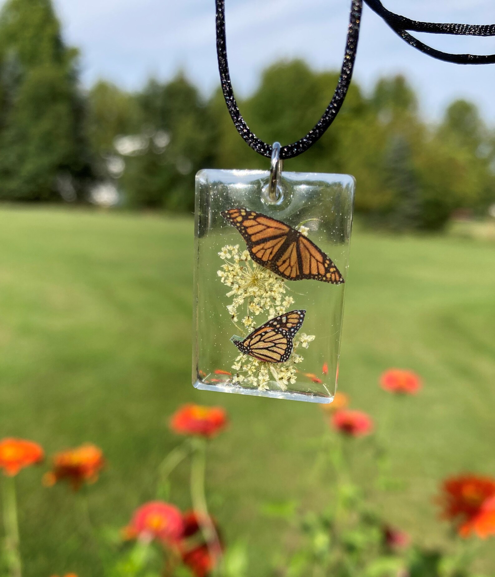 Natural Colored Adjustable Monarch Butterfly Necklace and Pendant With ...