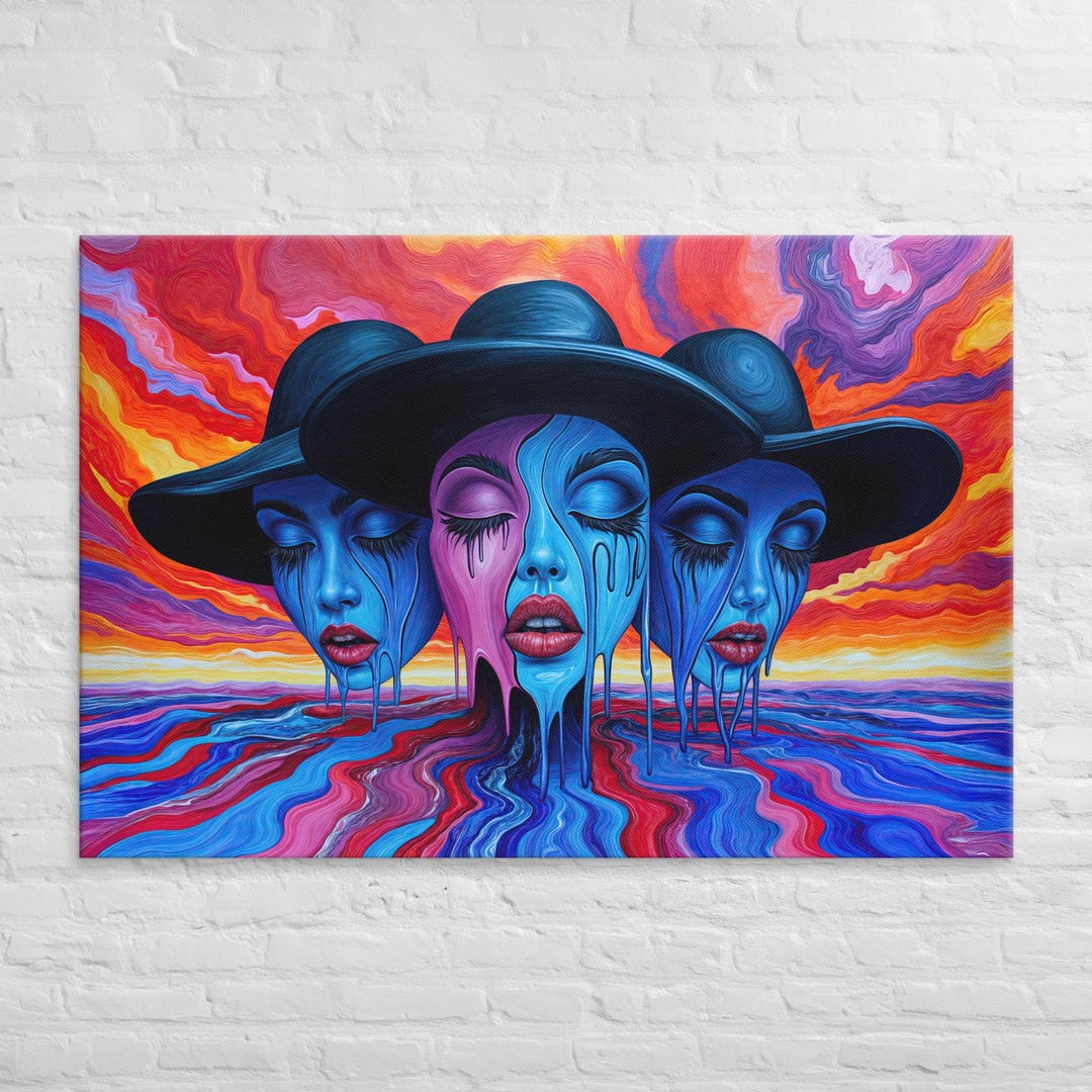 Melting Faces Surreal Art Canvas, Psychedelic Feminine Portrait ...