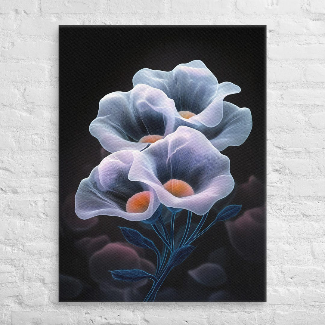 Celestial Flowers of Twilight Canvas, Ethereal Floral Art, Elegant ...
