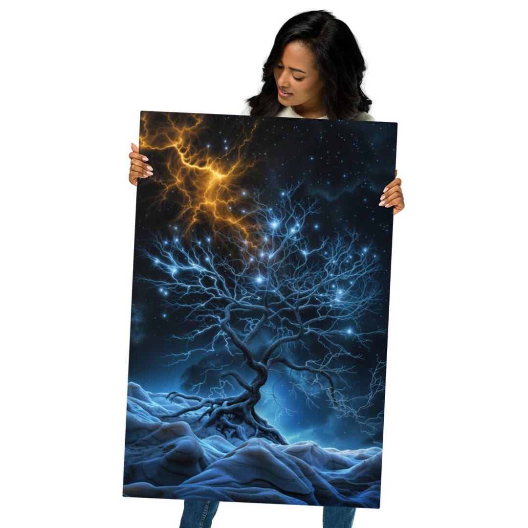 Stellar Lightning Glossy Metal Print, Celestial Tree. Starry Night ...