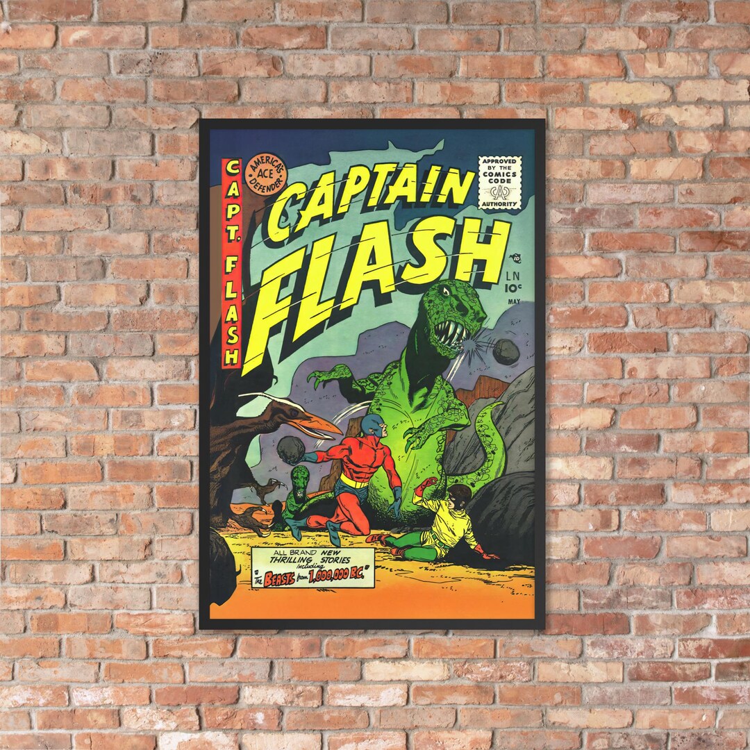 Captain Flash Vintage Framed Poster, Vintage Comic Book Poster ...