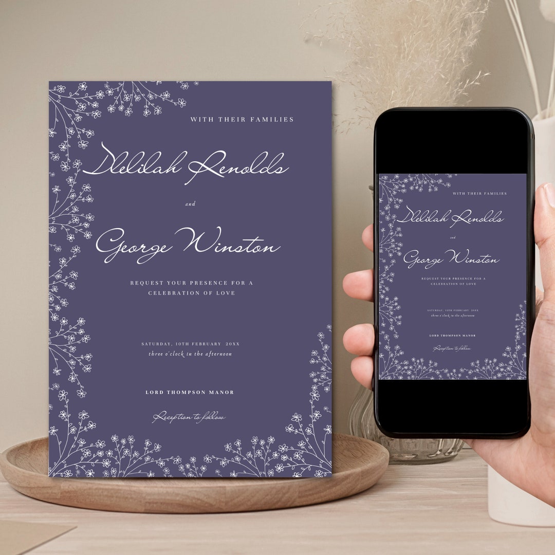 Editable Baby’s Breath Invitation, Winter Floral Edit Template, Elegant ...
