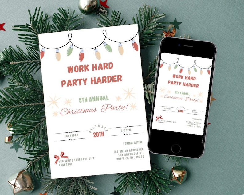 Editable Work Christmas Party Invitation, Office Party Invite, Digital ...