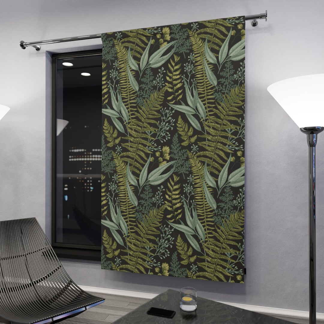Forest Fern Sheer & Blackout Curtain Botanical Green Fern Leaves Dark ...