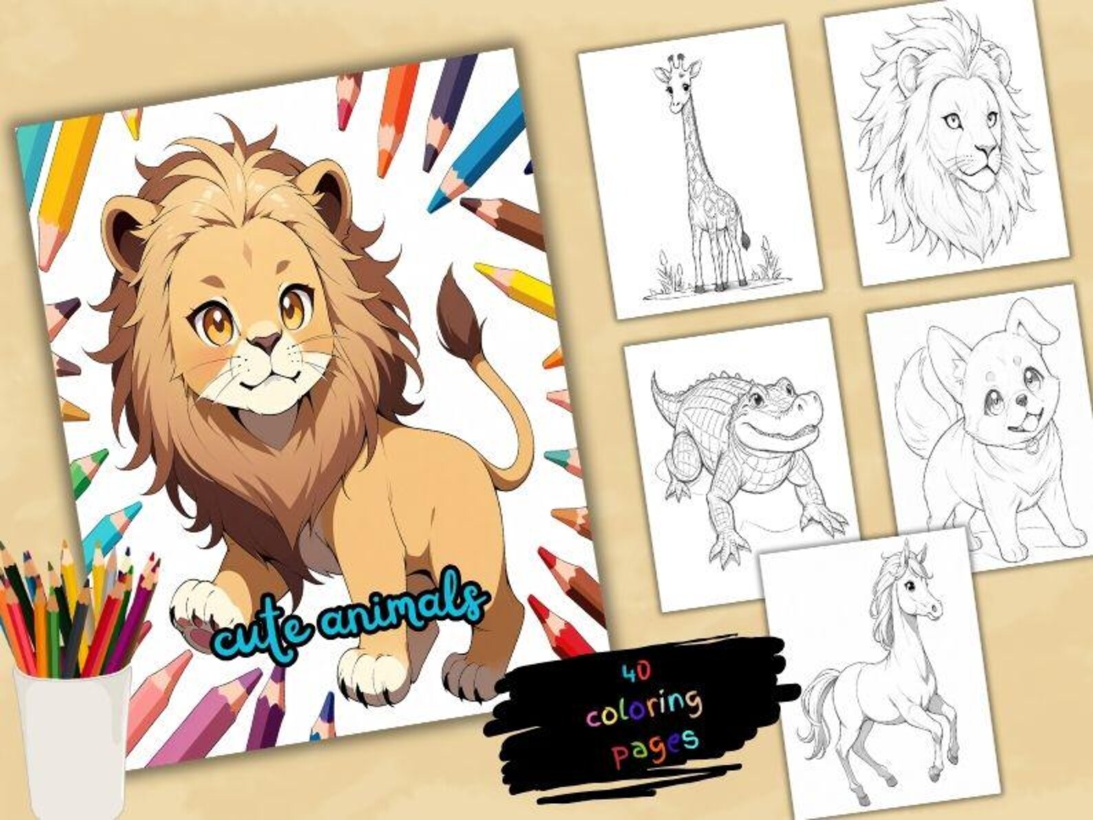 Cute Safari Animal Coloring Pages for Kids Fun and Simple Coloring ...