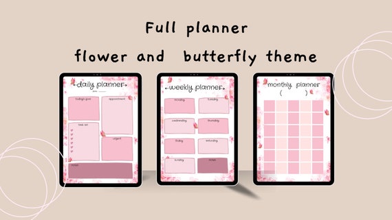 Full Planner Flower and Butterfly Theme Daily Planner Weekly - Etsy