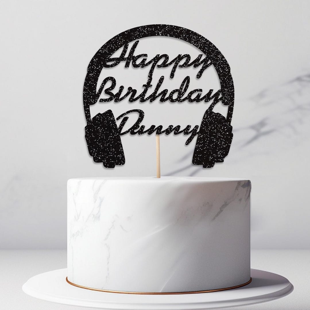 Personalised Headphones Birthday Cake Topper | Music Glitter Cake ...