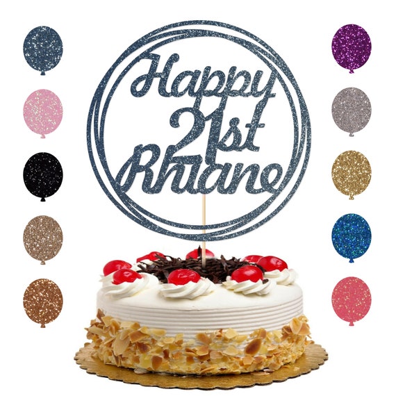 Personalised Circle Happy Birthday Cake Topper Custom Swirl - Etsy UK