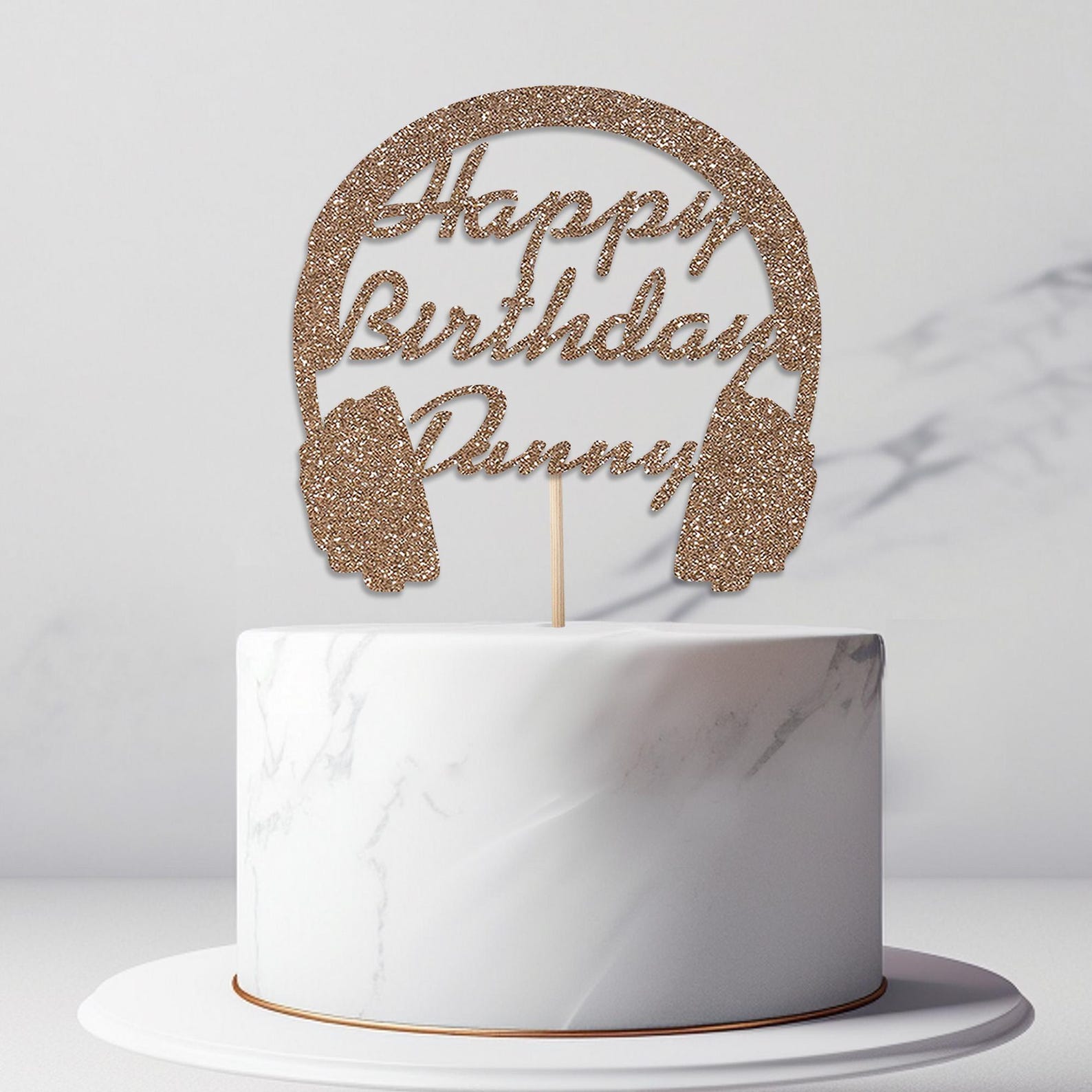 Personalised Headphones Birthday Cake Topper | Music Glitter Cake ...