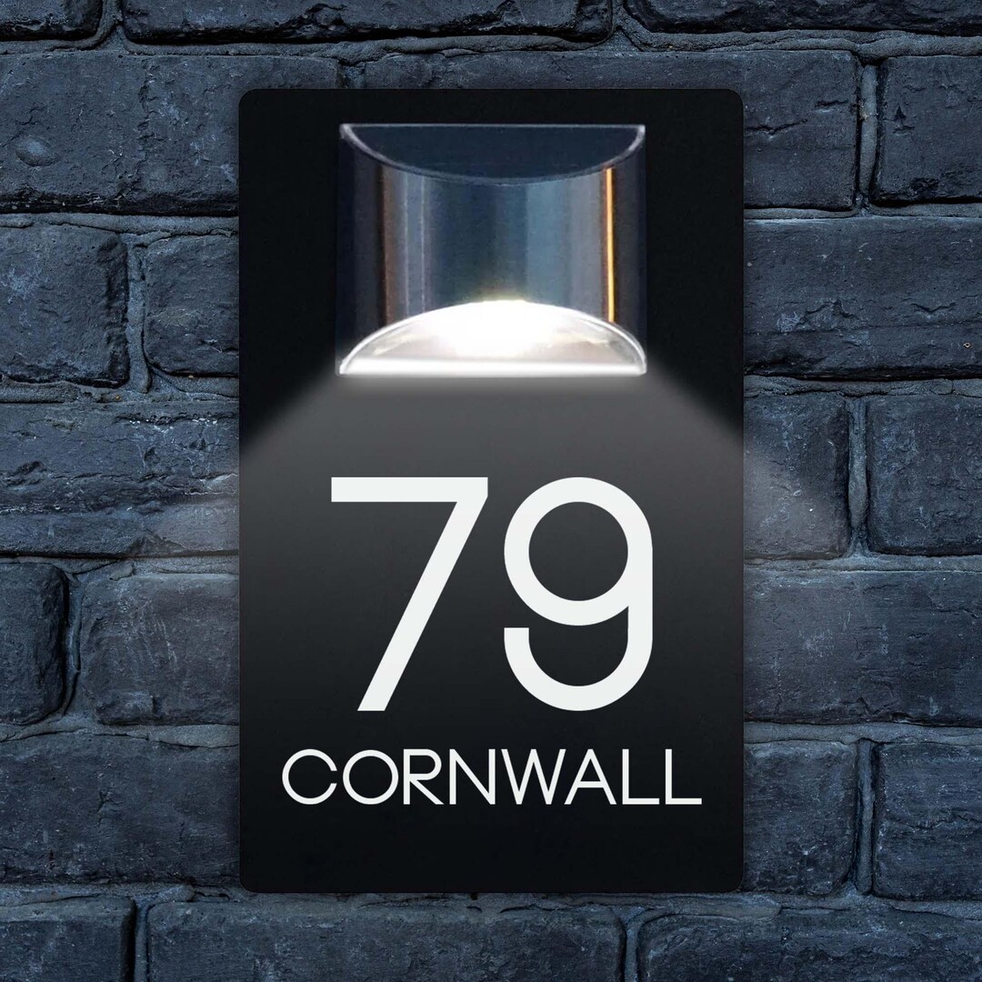 Personalised Modern House Sign With Solar Light | Door Plaque Made From ...