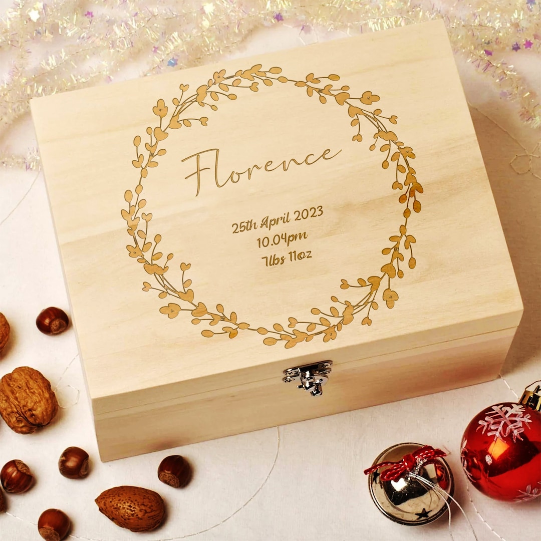 Wooden Baby Keepsake Box, Engraved Baby Box, Baby Memory Box, Newborn ...