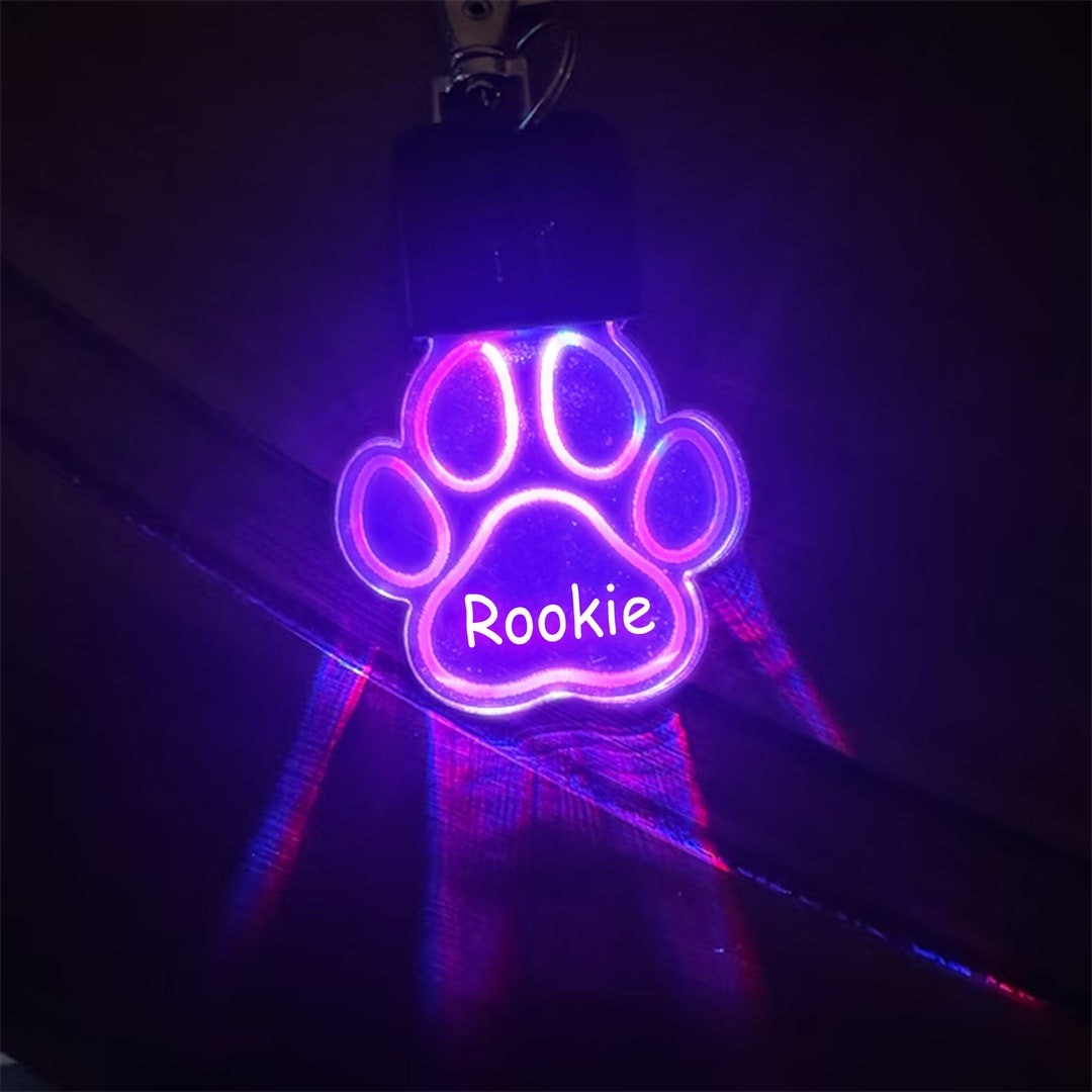 Personalised LED RGB Dog Paw Shape Rechargeble Tag, Light up Color ...