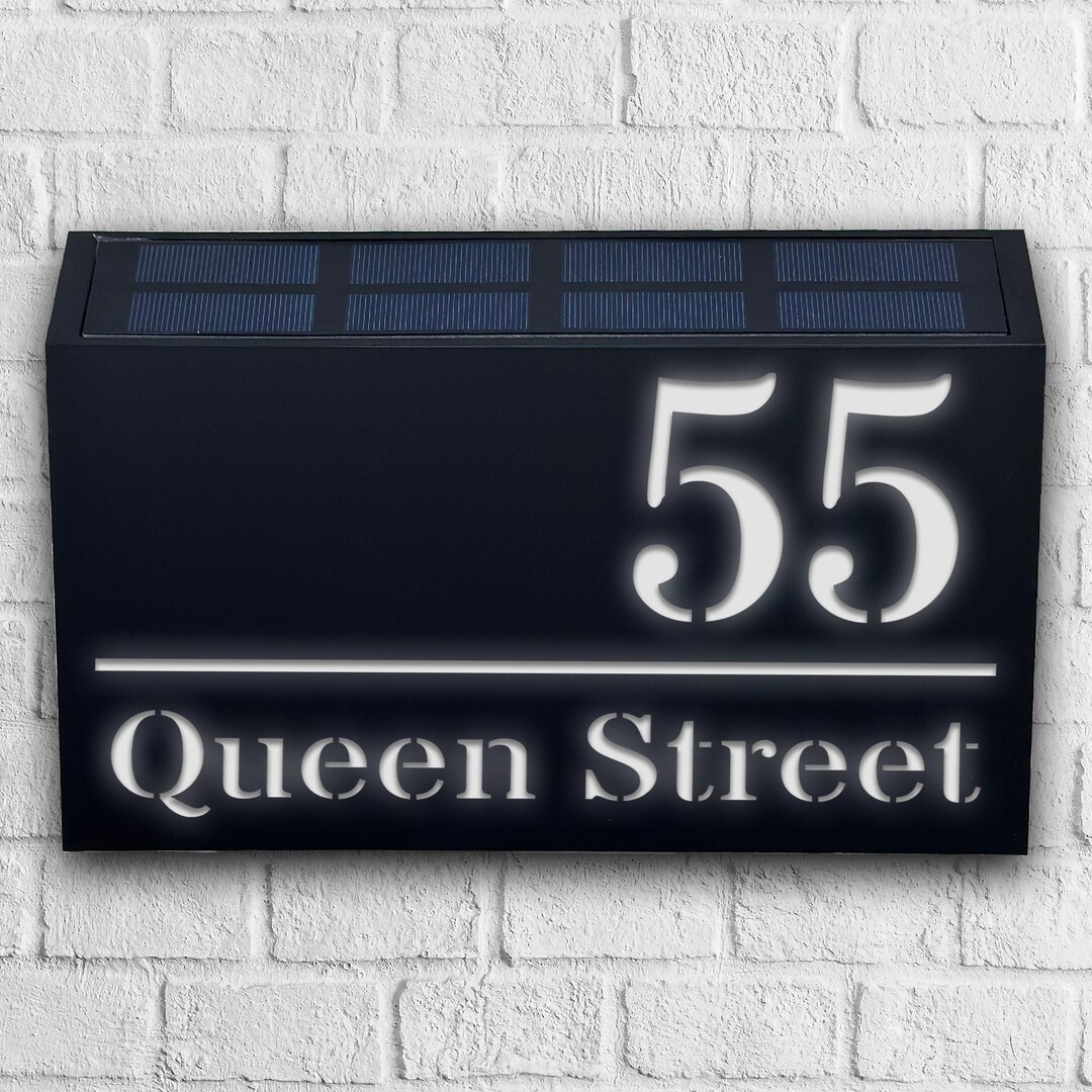 Solar House Number Sign | LED Illuminated Address Plaque | Customisable ...