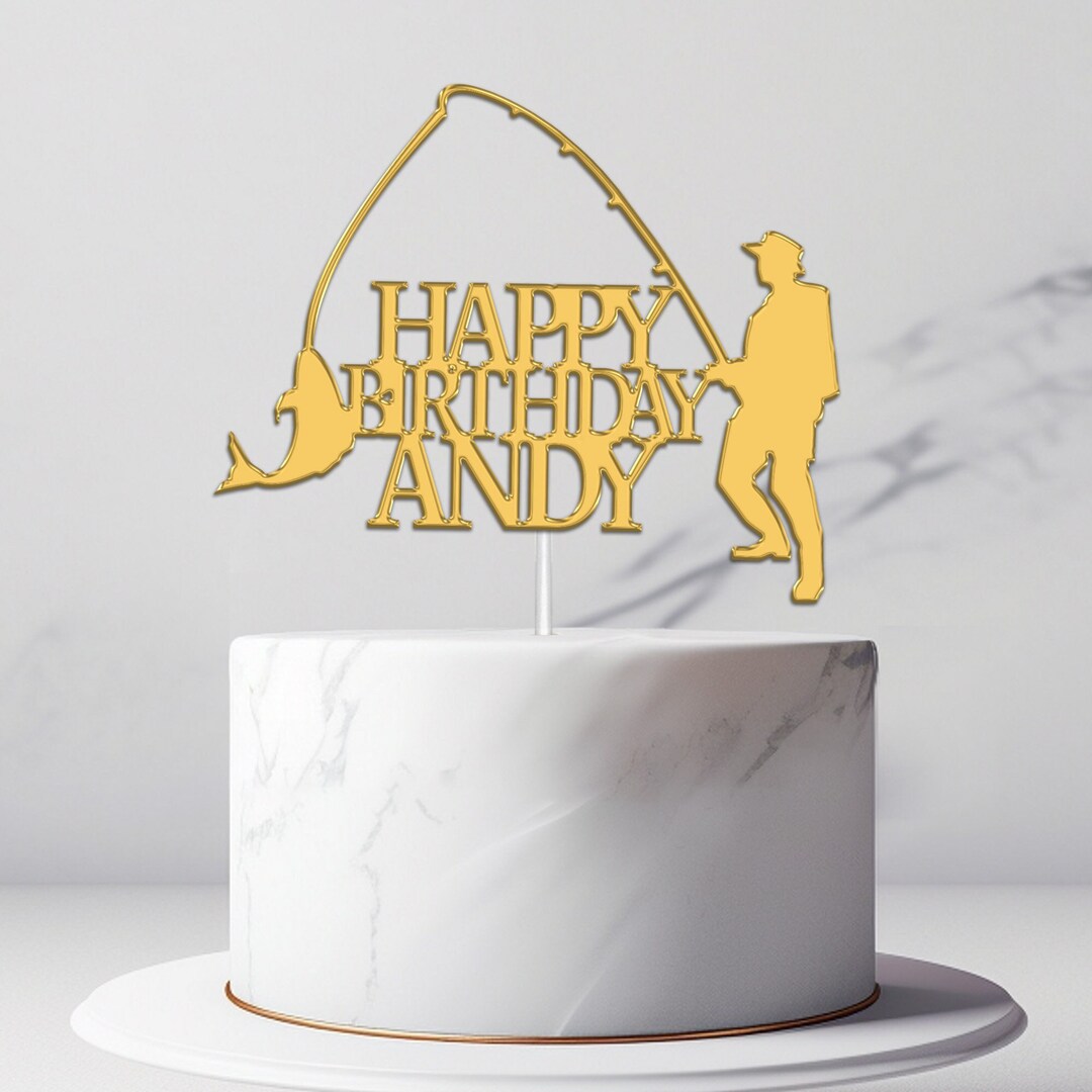 Fisherman Cake Topper Personalised Glitter Customised Any Name Dad ...