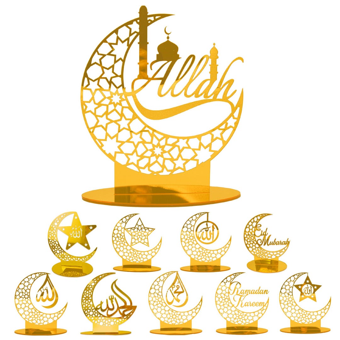 EID Mubarak Traditional Mirror Gold Acrylic Ornament, Ramadan Islamic ...