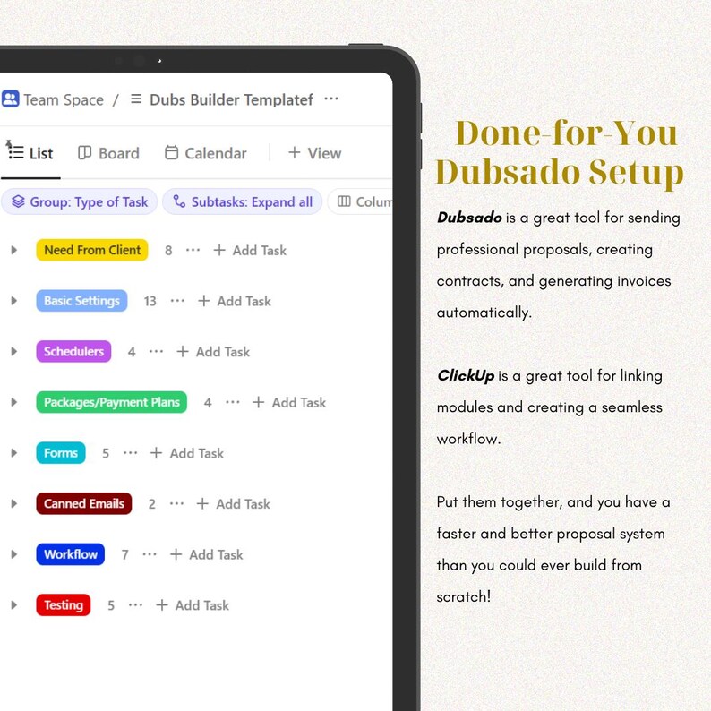Clickup - Dubsado Template | Task Management & Client Onboarding System - Etsy