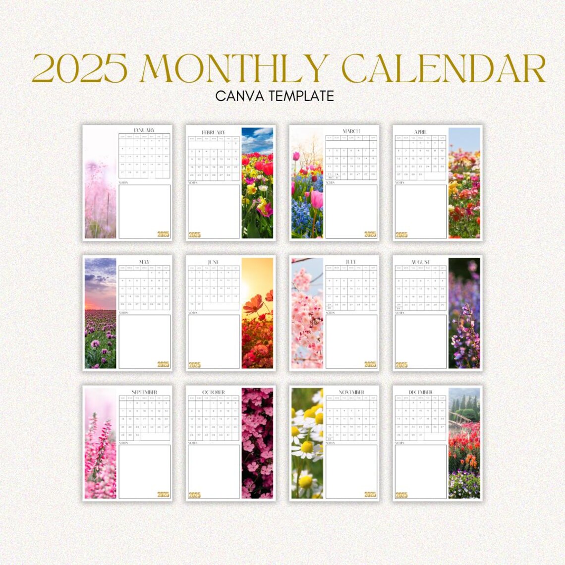 2025 Monthly Calendar Canva Template Printable Monthly Calendar for ...