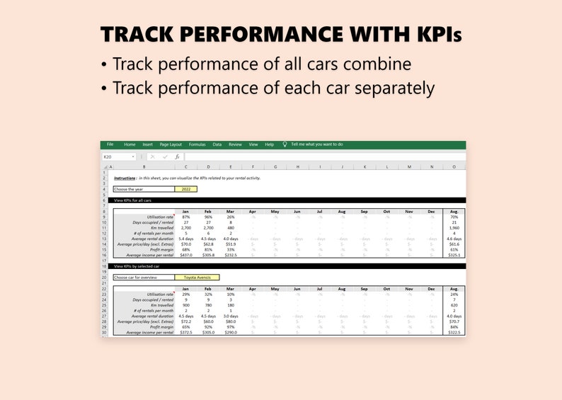 Professional Car Rental Accounting Excel Template - Track Income ...