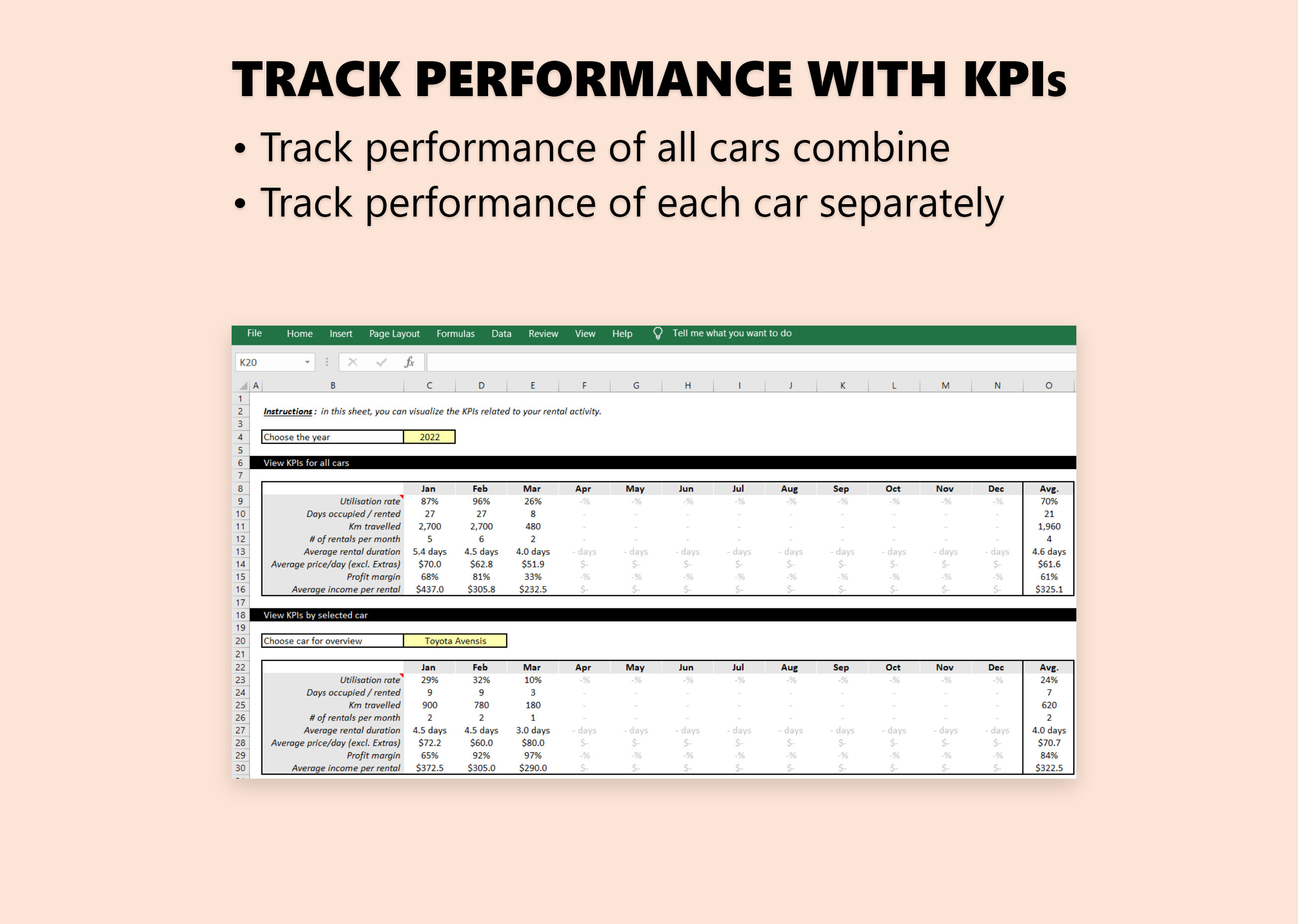 Professional Car Rental Accounting Excel Template - Track Income ...