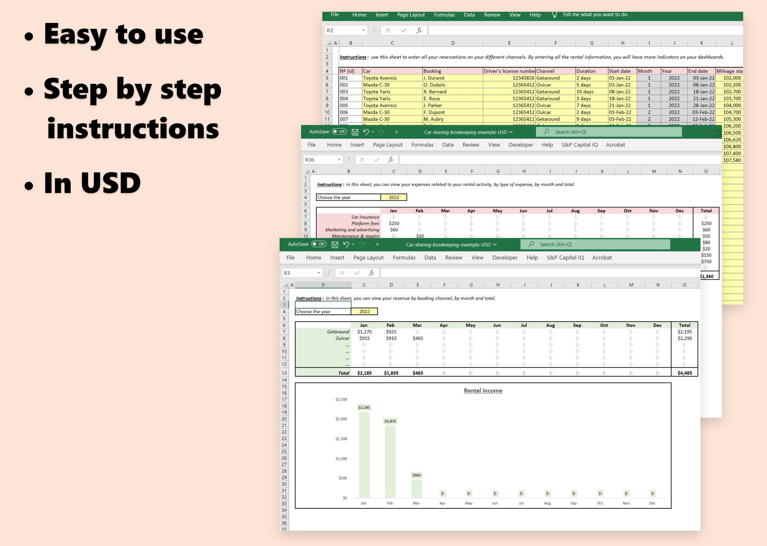 Professional Car Rental Accounting Excel Template - Track Income ...