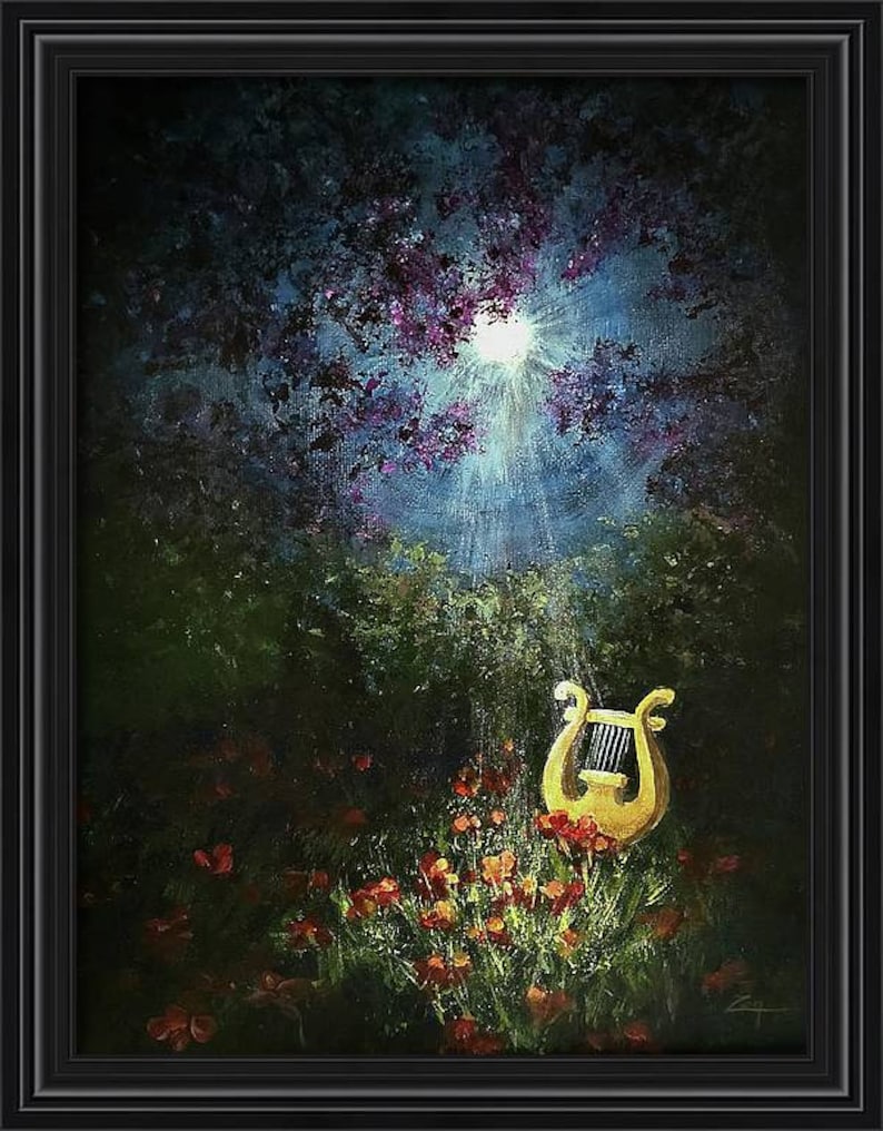 Lyre in Moonlight Enchanted Flower Studded Forest - Etsy