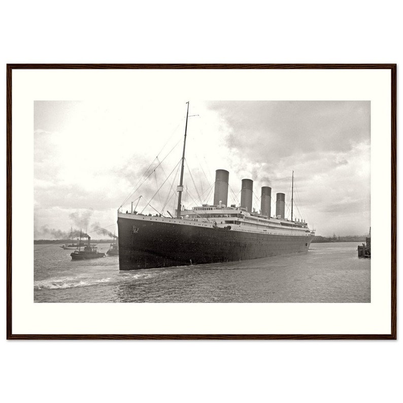 Framed Black and White Photograph of Titanic Leaving Dock on Premium ...