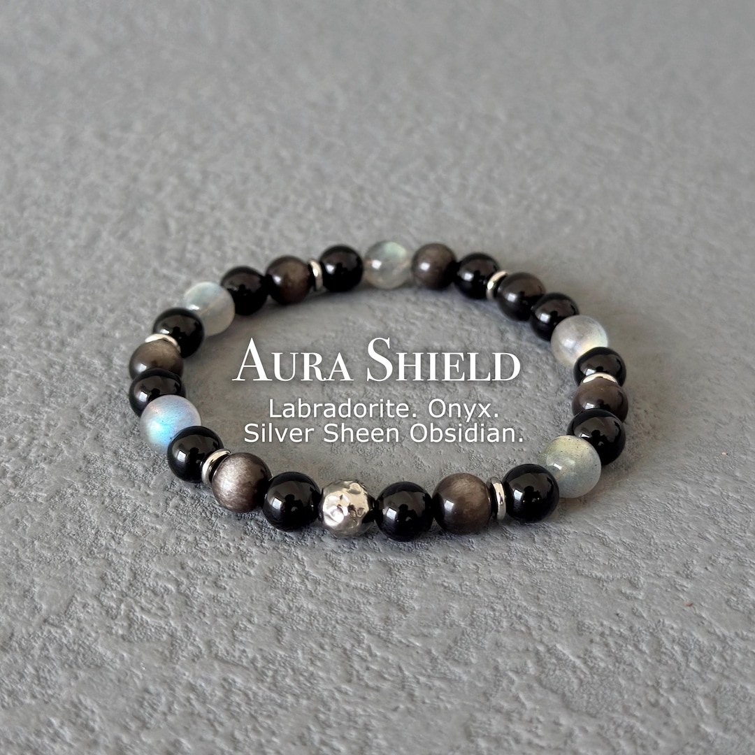 Aura Shield Bracelet - Labradorite, Silver Sheen Obsidian, Onyx, Energy Protection Bracelet ...