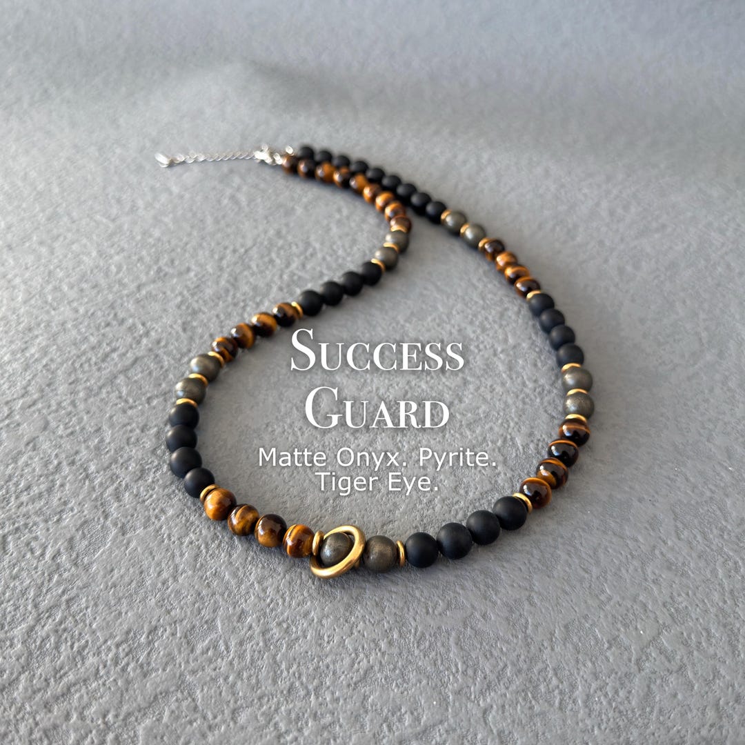 Masculine Bead Necklace for Men, Tiger Eye, Pyrite, Matte Onyx, New Job ...