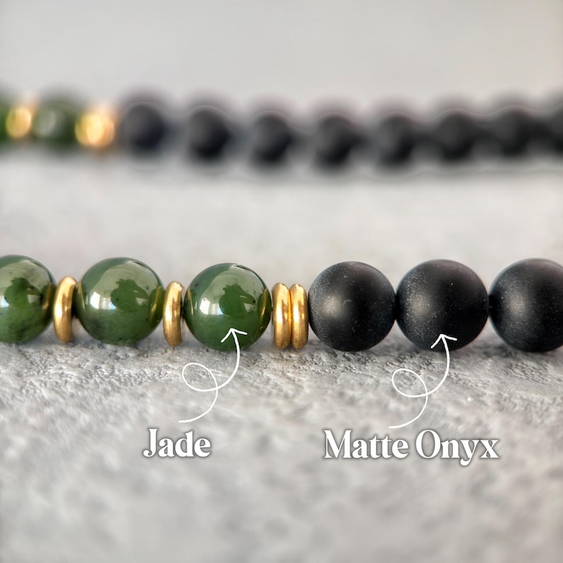 Minimalist Mens Necklace, Matte Black Onyx & Green Jade, Natural 8mm ...