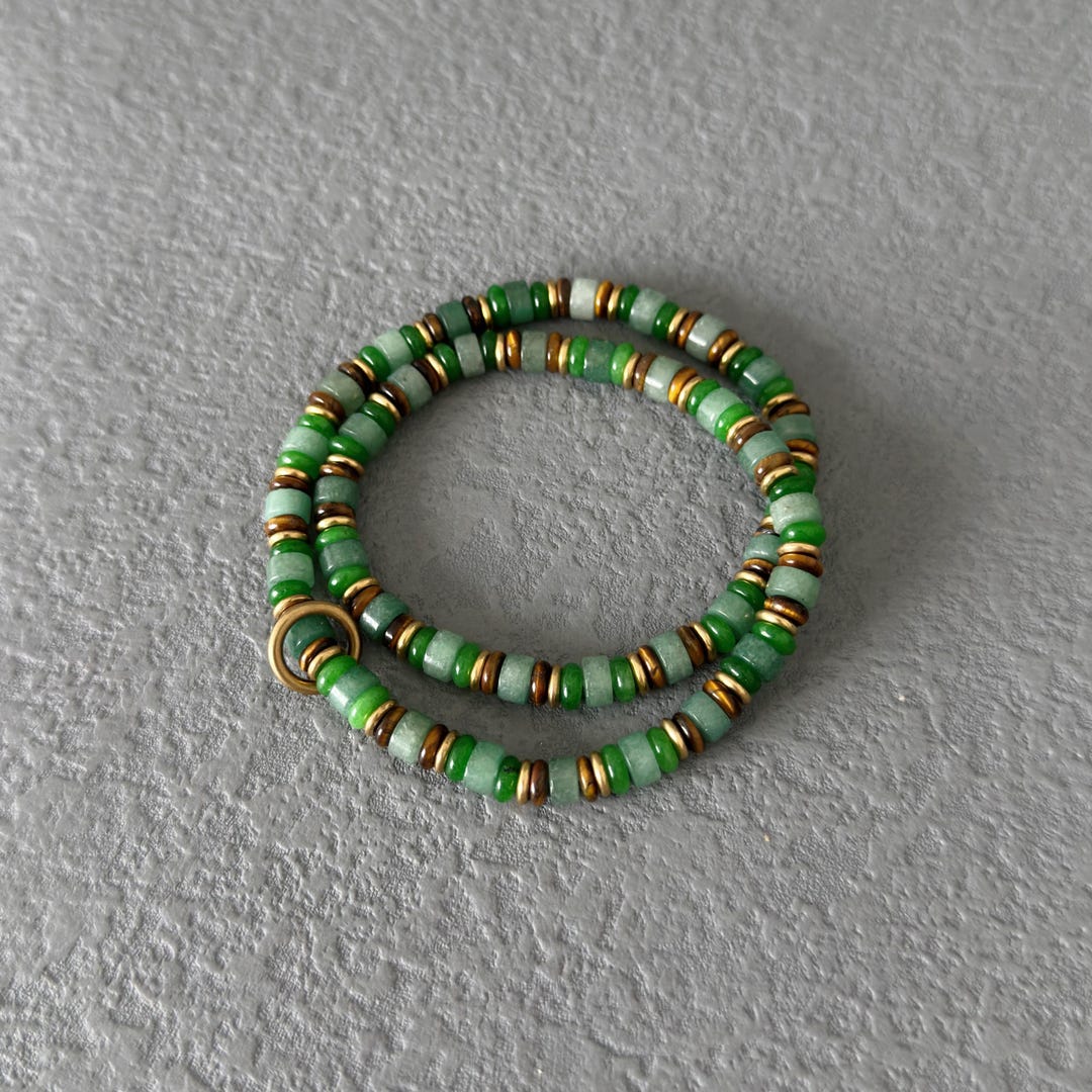 Forest Bracelet, Jade, Tiger Eye, Green Aventurine, Handmade Stretch ...