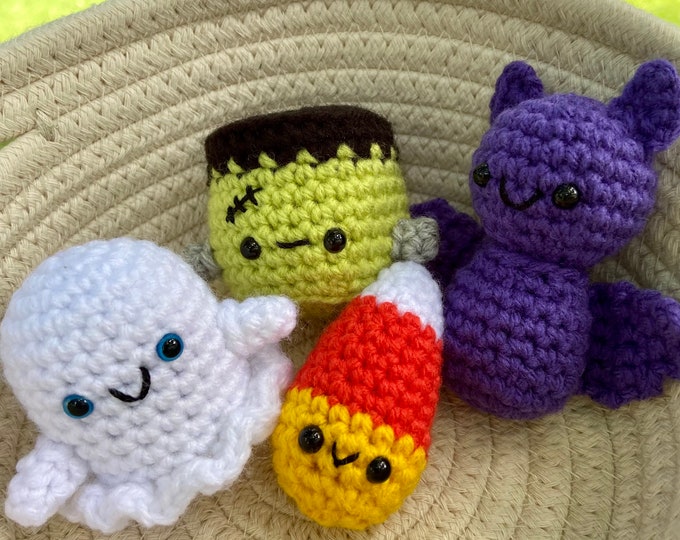 Crochet Mini Halloween Bundle Amigurumi Plush Bat Ghost Frankenstein ...