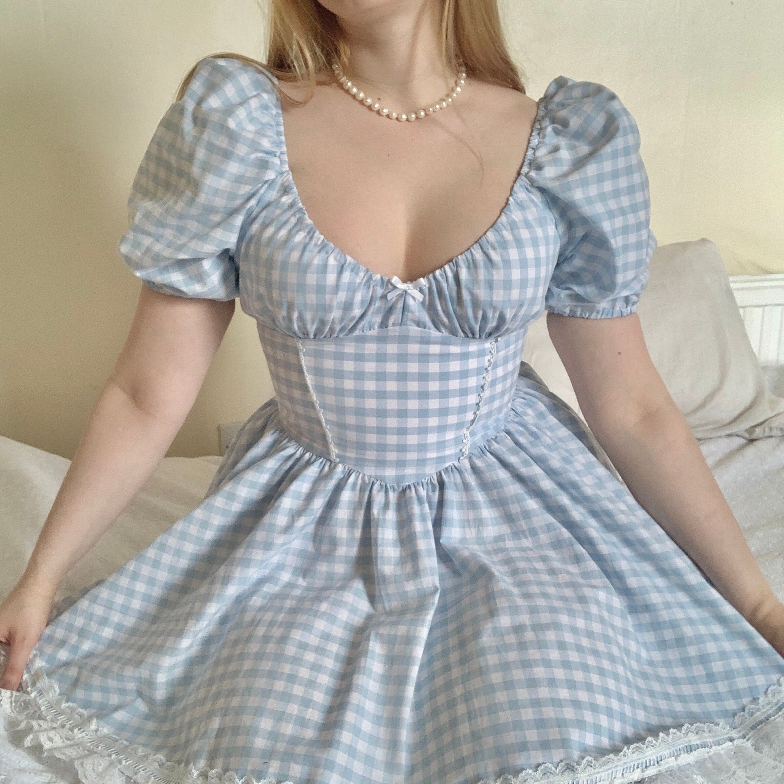 Alice Dress in Pale Blue Gingham Cotton Handmade, Ethical, Alice in ...