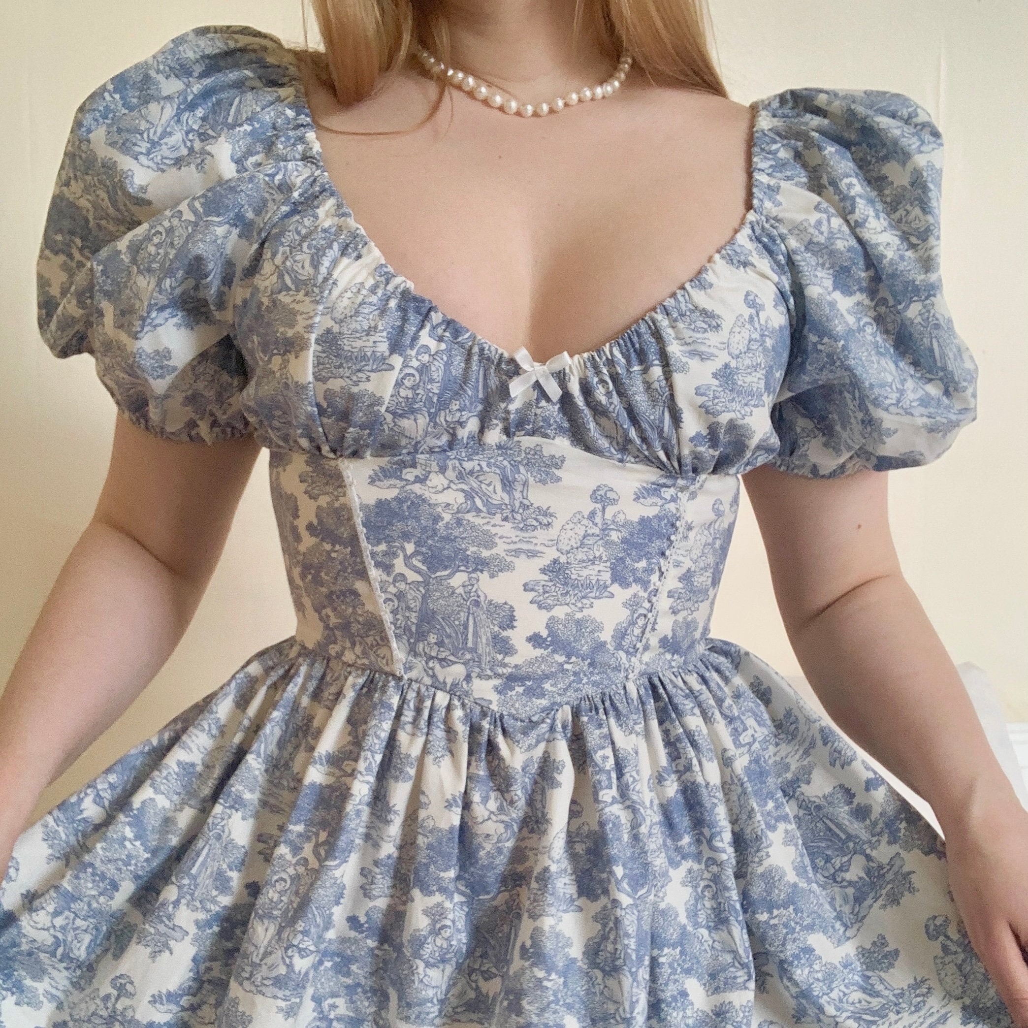 Alice Dress in Blue Toile De Jouy Cotton Handmade, Ethical, Size ...