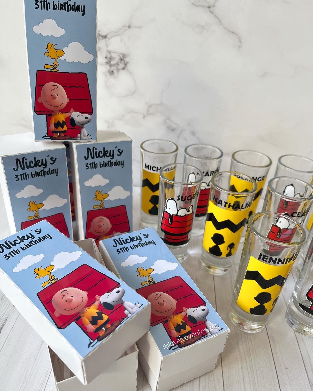 Snoopy Shot Glasses/ Personalized Glasses/ Snoopy Party Decor/ Snoopy ...