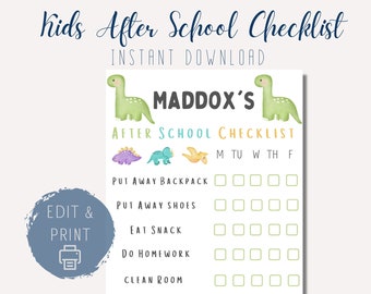 PRINTABLE After School Kids Checklist, EDITABLE After School Checklist ...