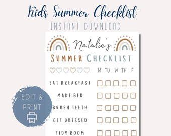Summer Checklist for Kids - Etsy