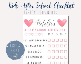 EDITABLE After School Checklist - Etsy