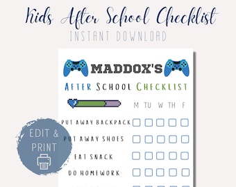 EDITABLE After School Checklist - Etsy