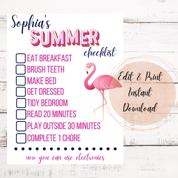 PRINTABLE Summer Checklist for Kids Kids Summer Schedule | Etsy