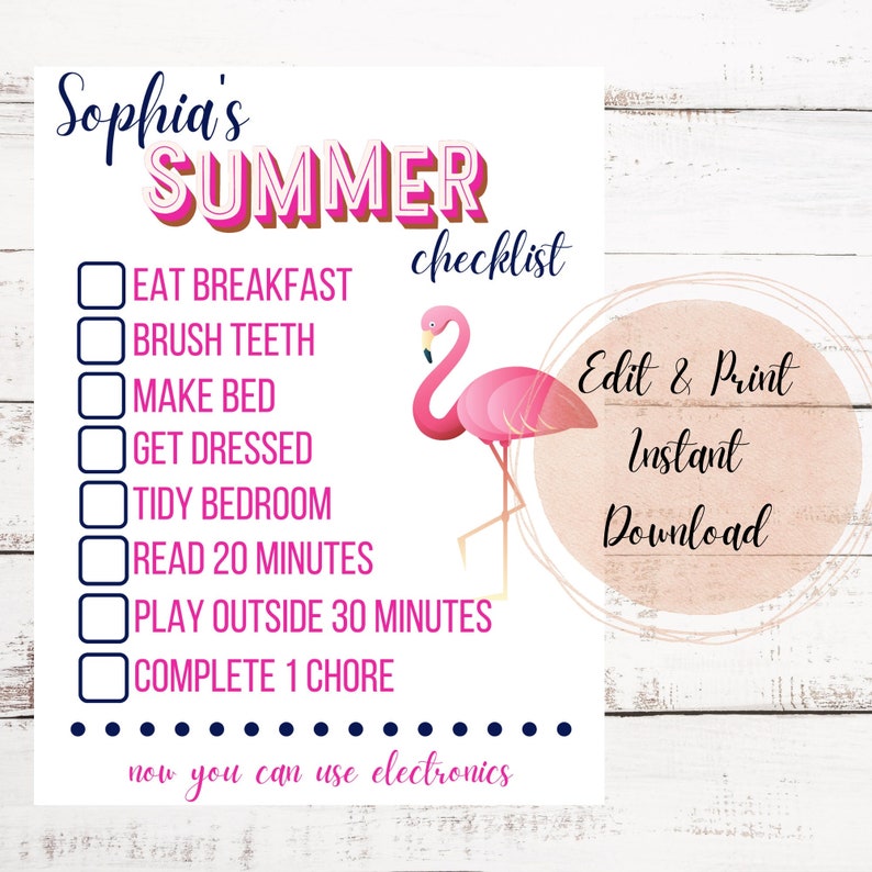 PRINTABLE Summer Checklist for Kids, Kids Summer Schedule, EDITABLE ...