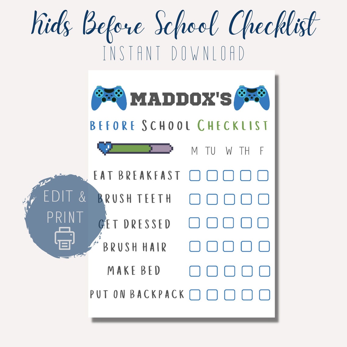 PRINTABLE Before School Kids Checklist, EDITABLE Before School ...