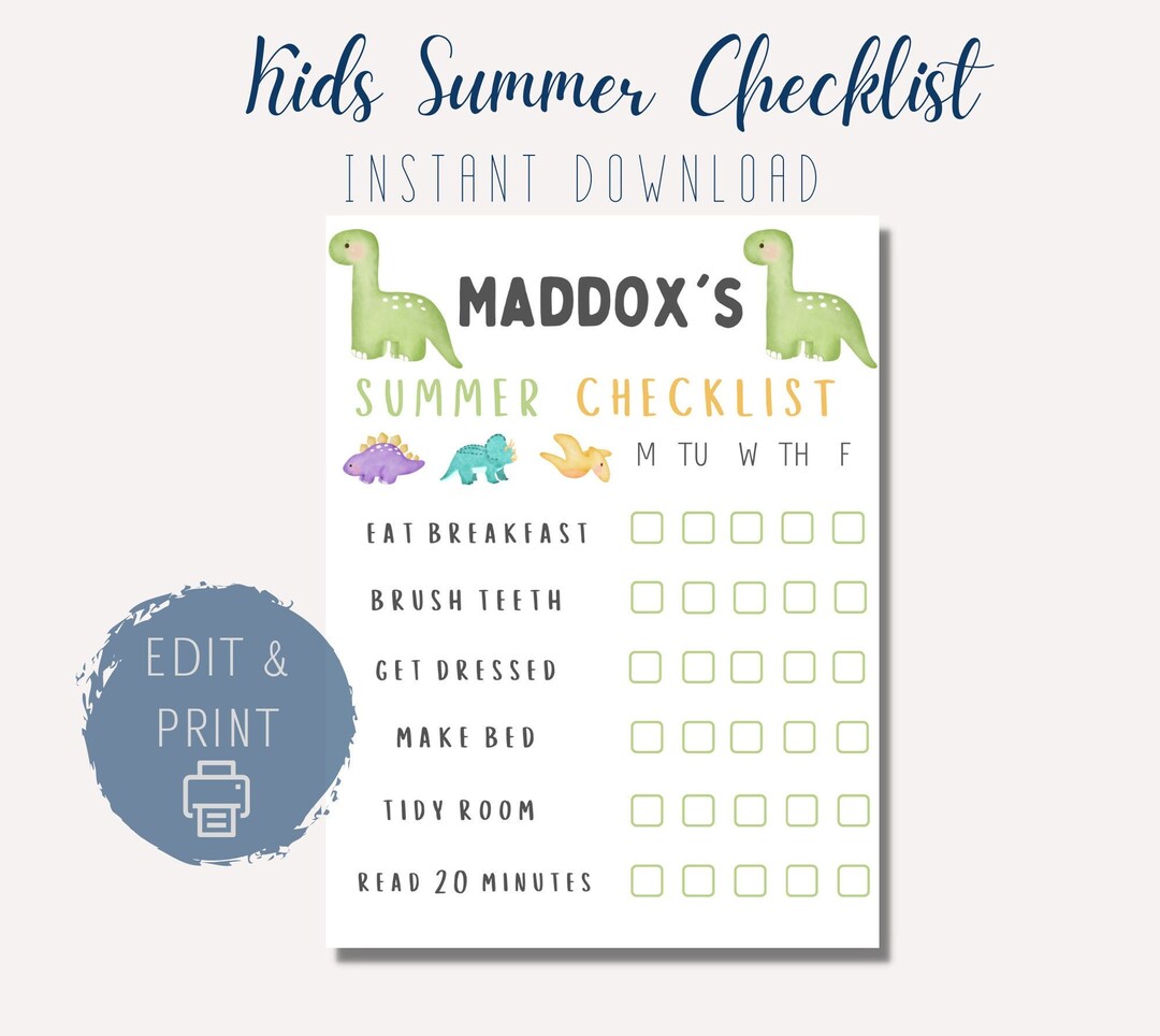 PRINTABLE Summer Checklist for Kids, Kids Summer Schedule, EDITABLE ...