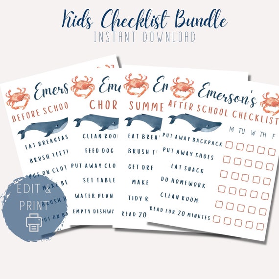 PRINTABLE Kids Chores Bundle Kids Daily Tasks Toddler - Etsy