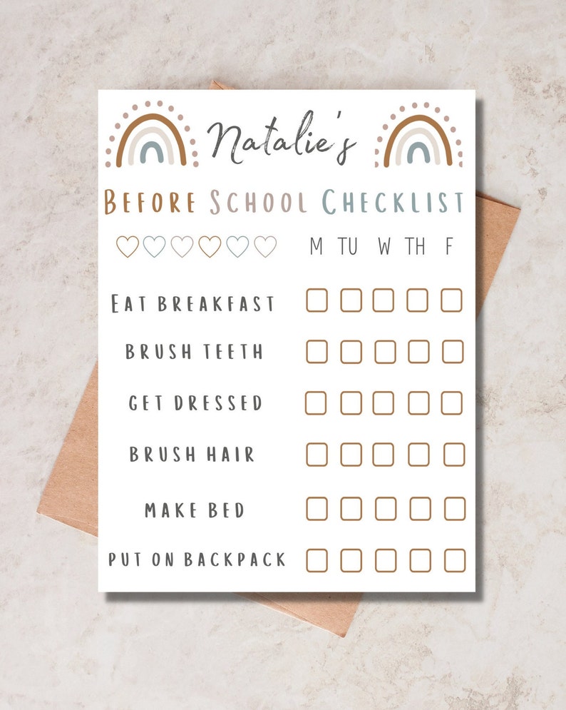 PRINTABLE Boho Before School Kids Checklist, EDITABLE Neutral Kids ...