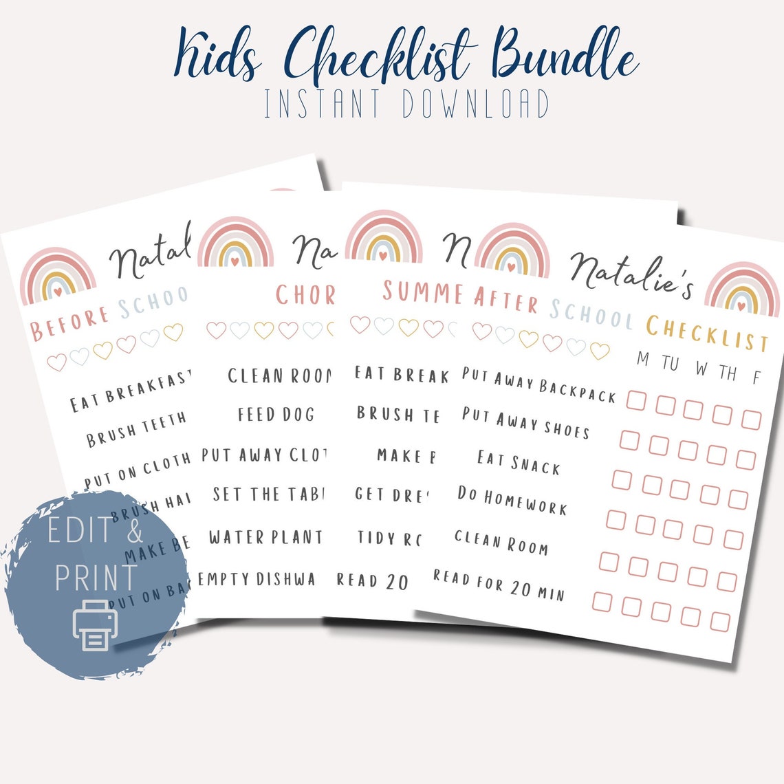 PRINTABLE Kids Chores Bundle, Kids Daily Tasks, Toddler Routine ...