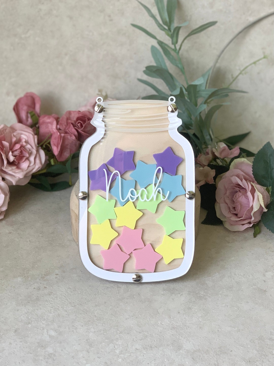 Reward Jar, Personalised Reward Chart for Children, Pastel Rainbow Star ...