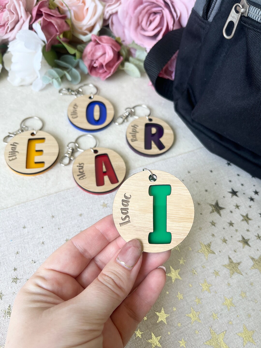 Personalised Name Keyring: Engraved Wood Initial Bag Tag - Etsy